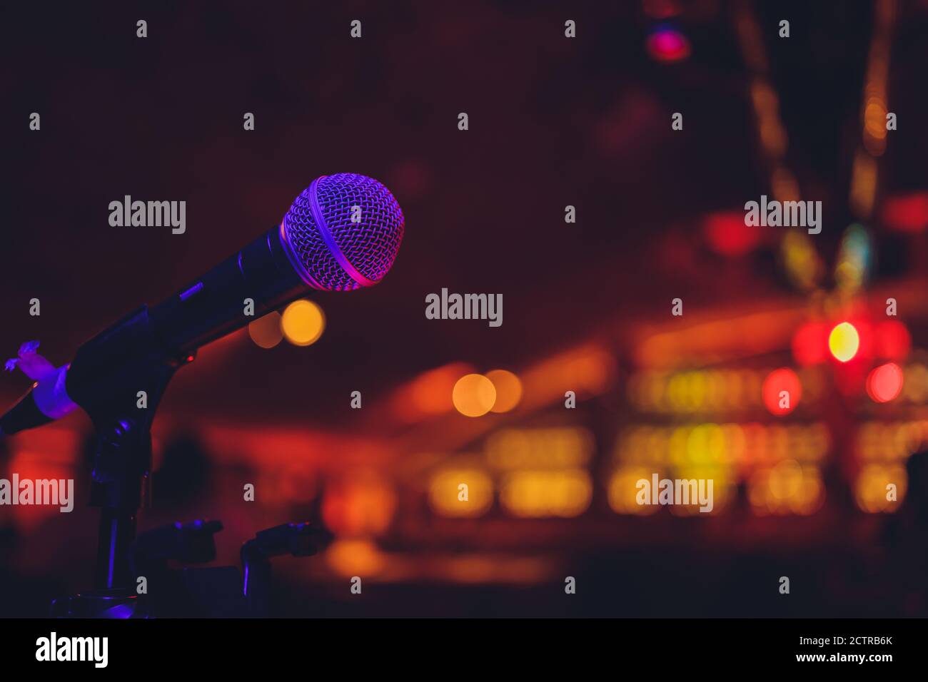 Close up of microphone in concert hall or conference room Stock Photo ...