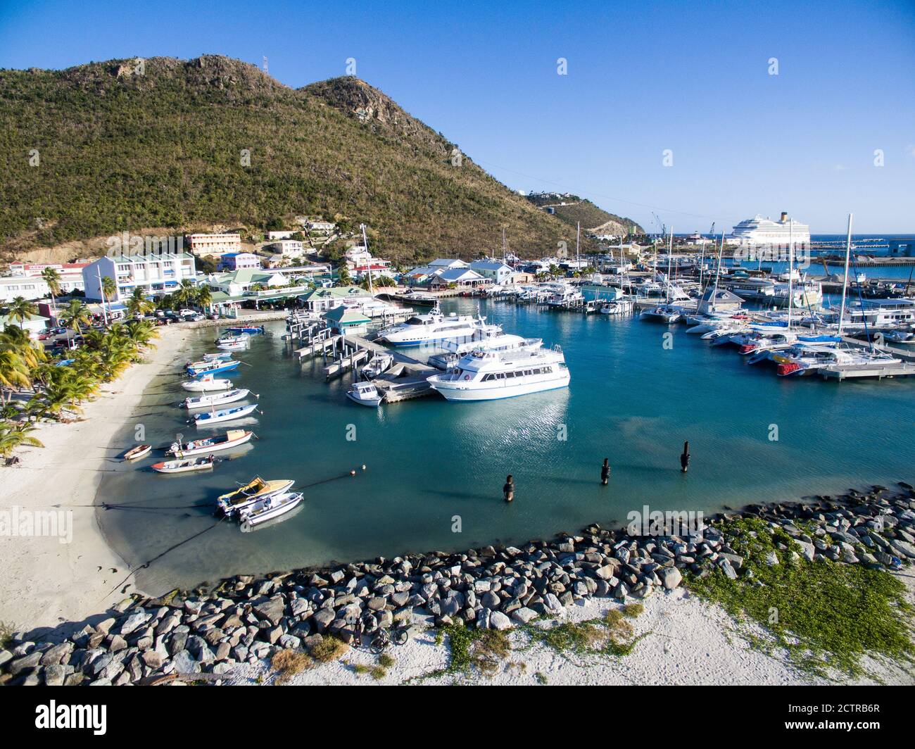 Aerial view of the Caribbean island of Sint maarten /Saint Martin ...