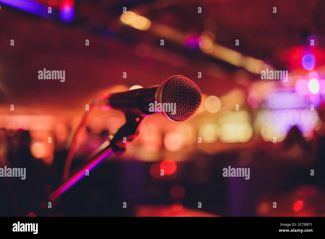 Close up of microphone in concert hall or conference room Stock Photo ...