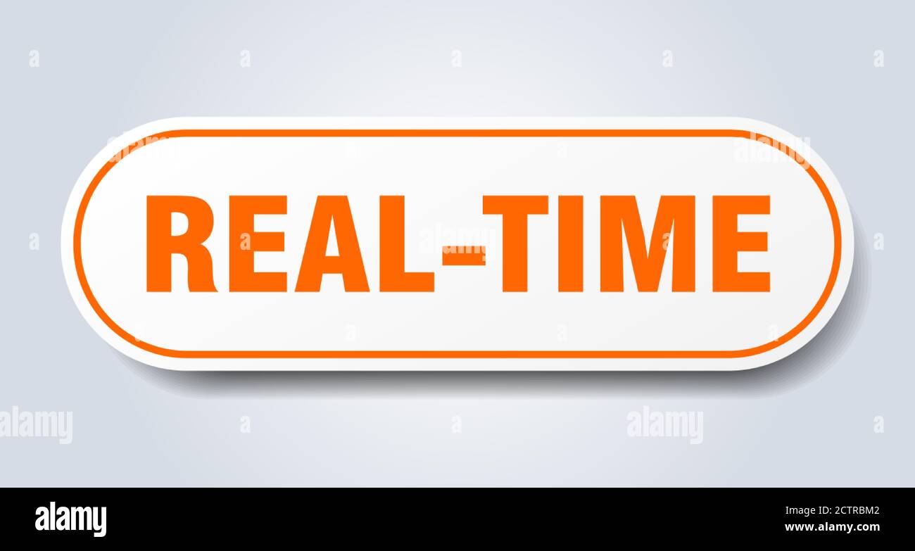real-time sign. rounded isolated sticker. white button Stock Vector ...