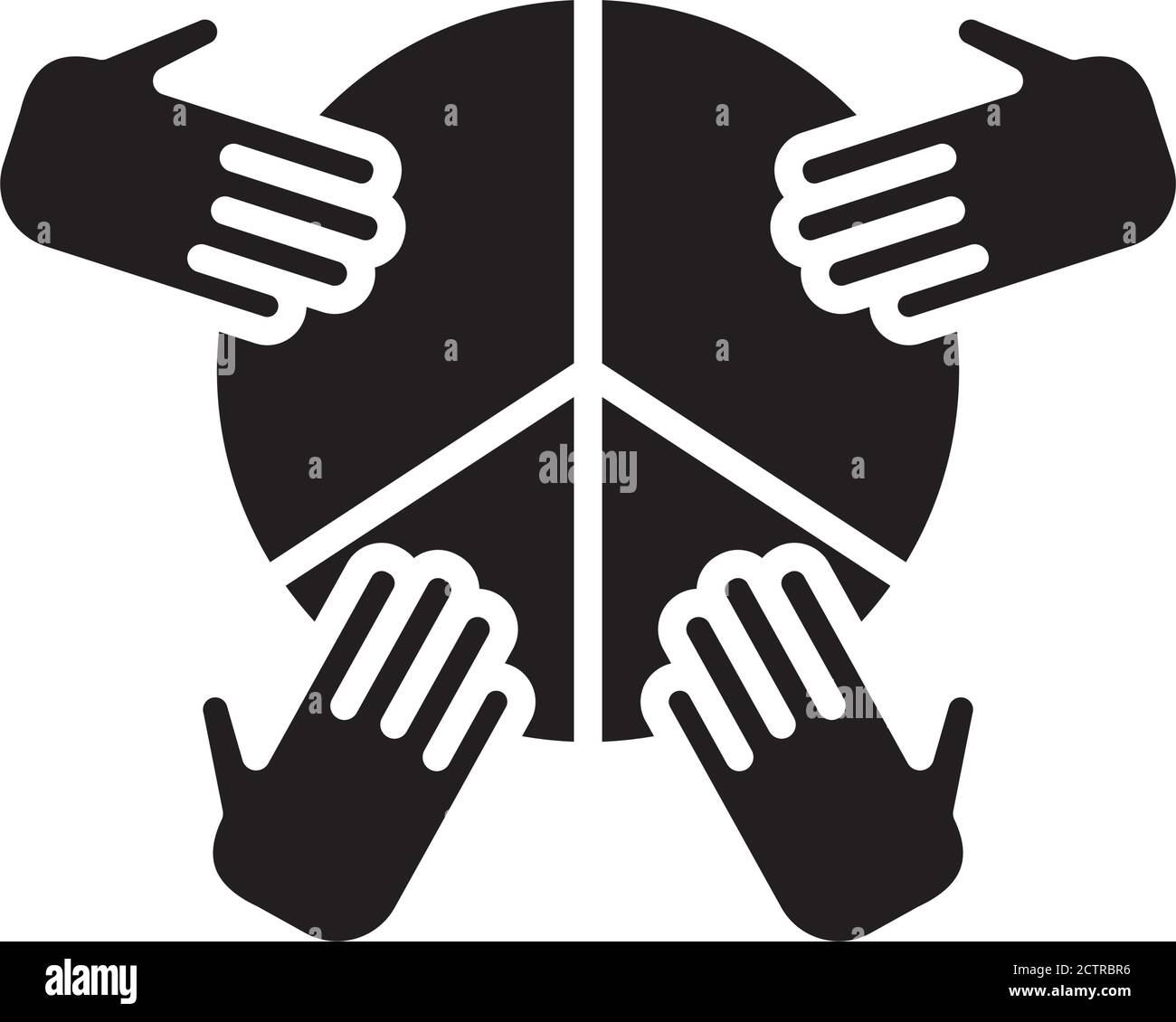 hands team around peace symbol silhouette style icon vector ...