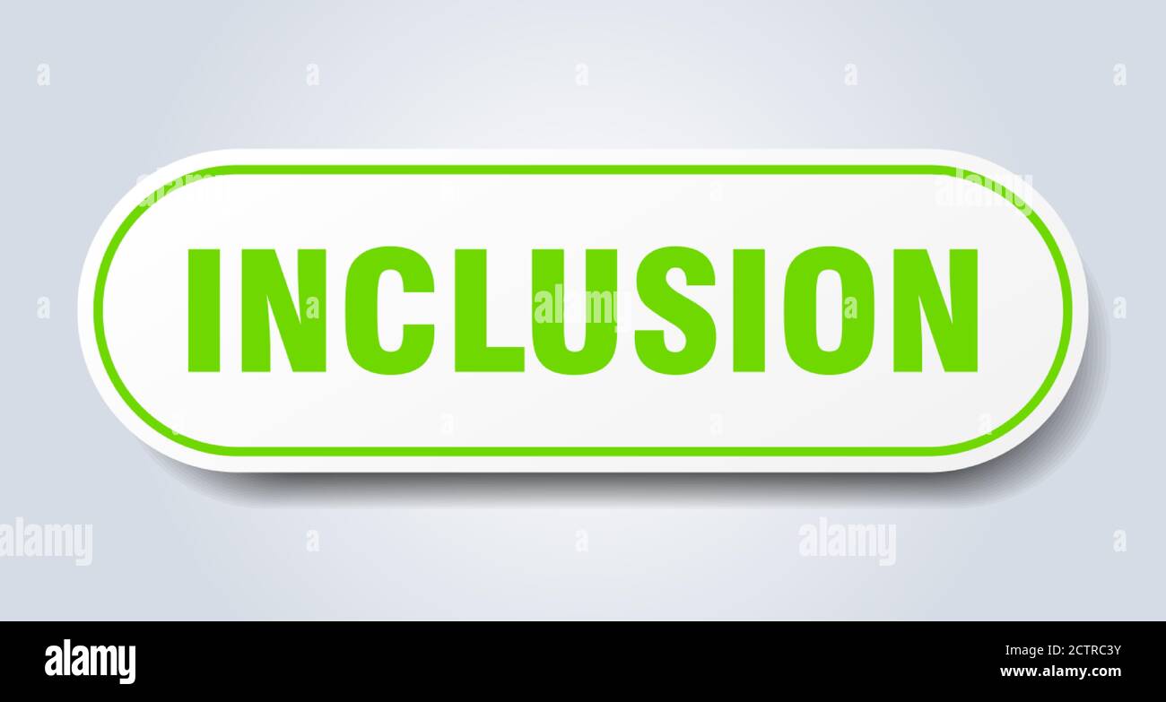 inclusion sign. rounded isolated sticker. white button Stock Vector ...