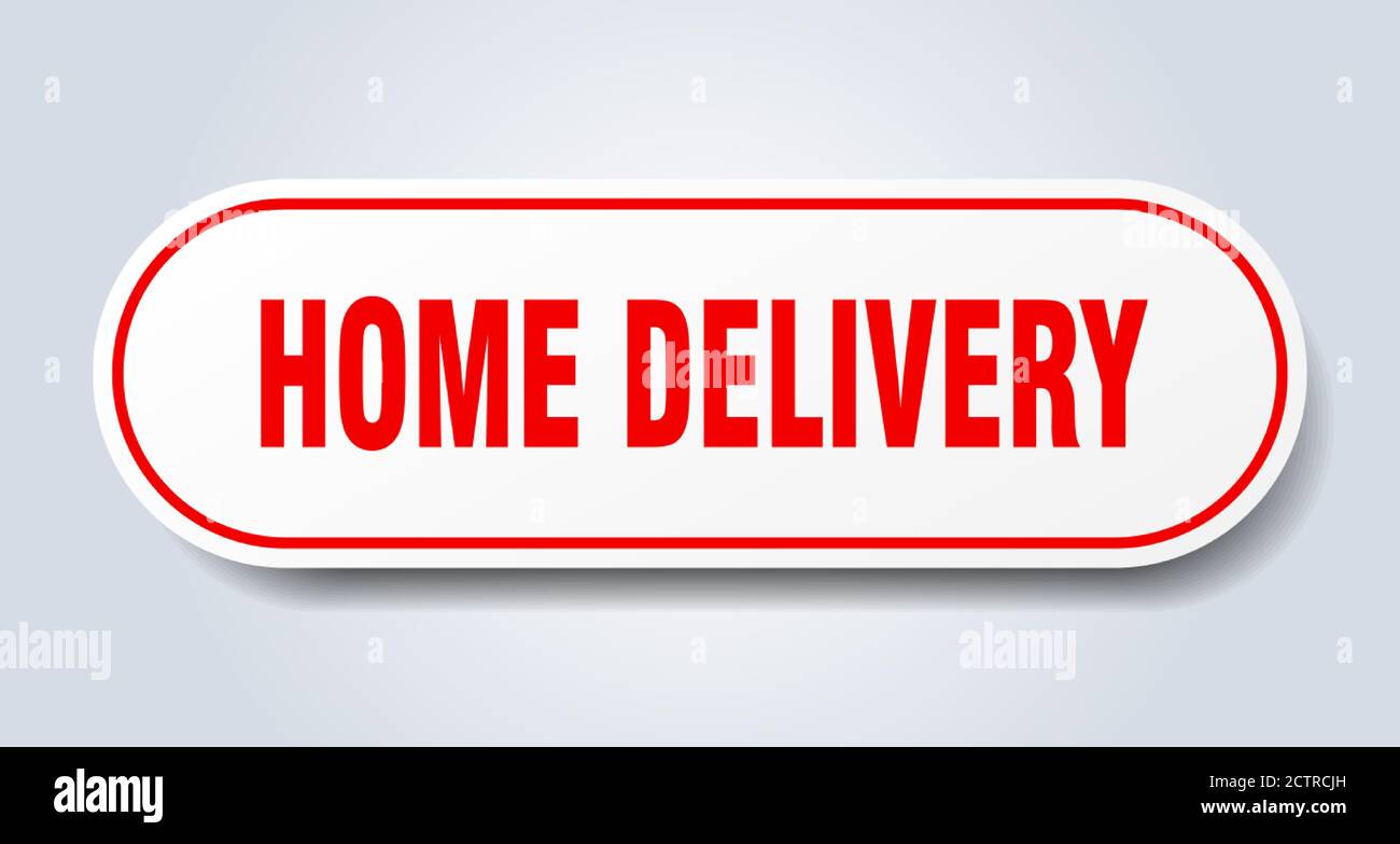 home delivery sign. rounded isolated sticker. white button Stock Vector ...