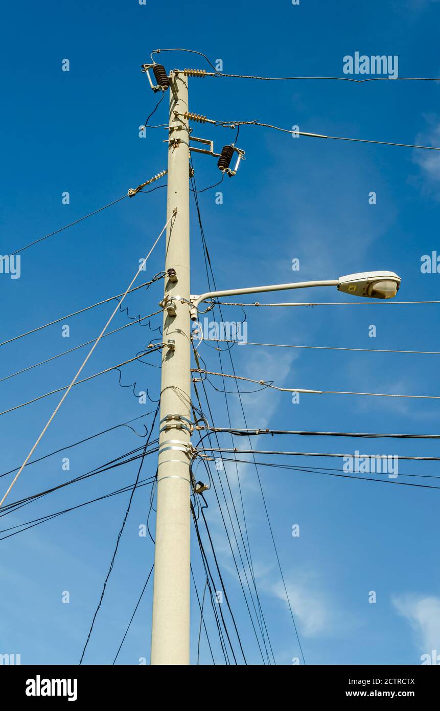 Electrical Pole With Street Lamp Stock Photo - Alamy