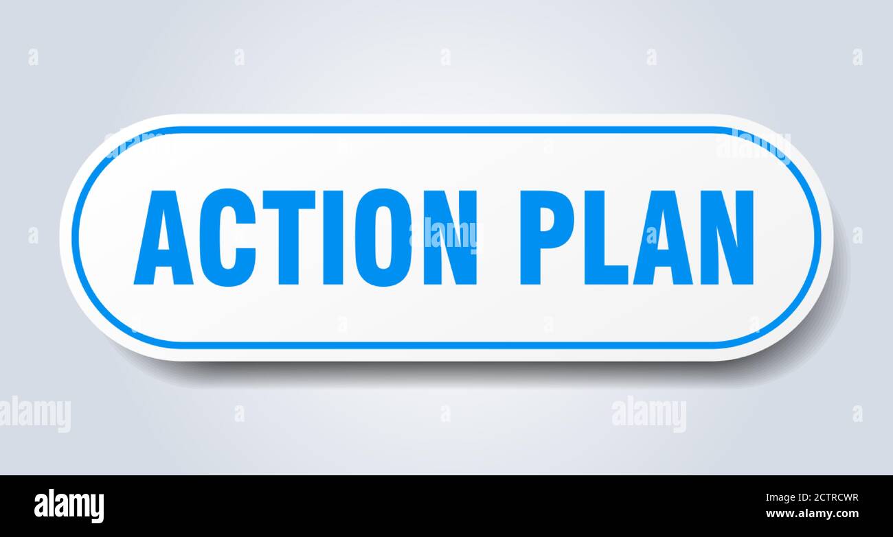 action plan sign. rounded isolated sticker. white button Stock Vector ...