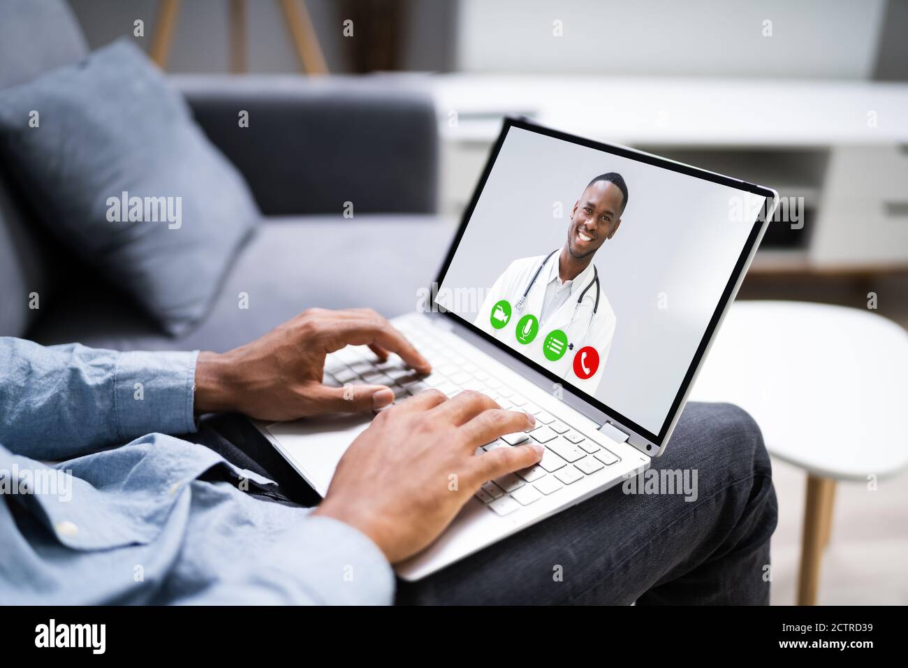 African American Video Conferencing With Doctor. Online Telemedicine ...