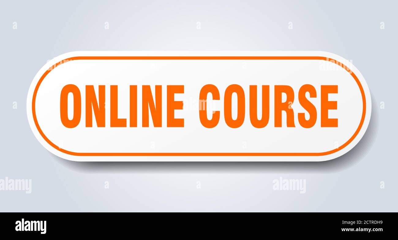 online course sign. rounded isolated sticker. white button Stock Vector ...