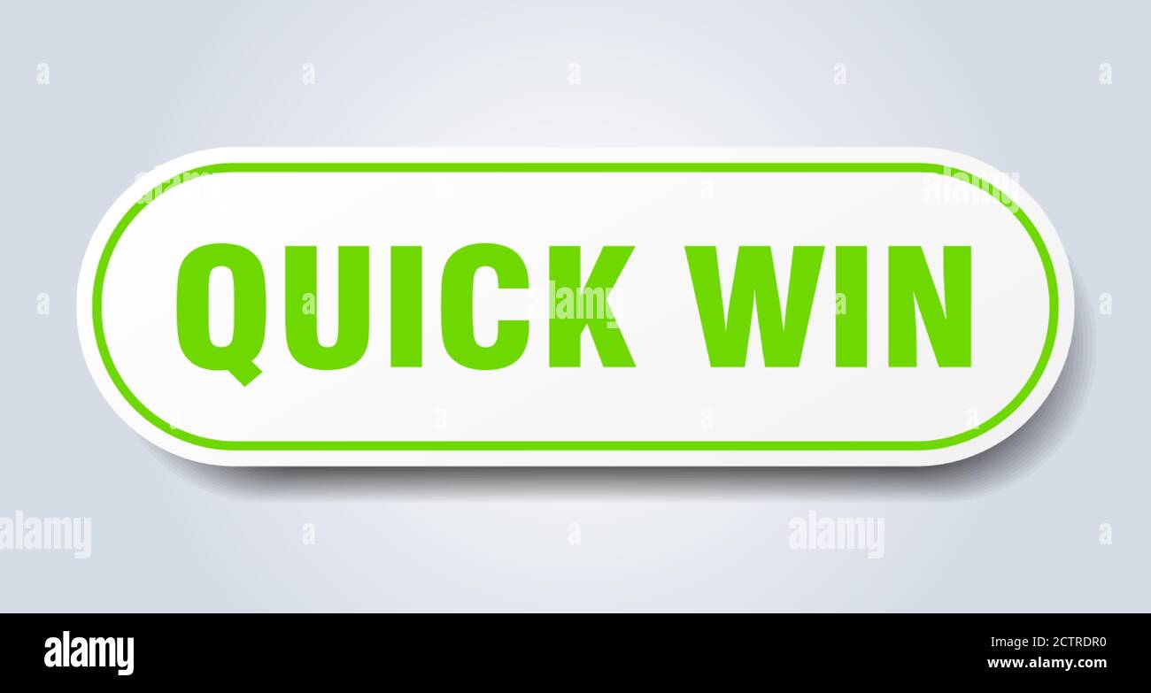 quick win sign. rounded isolated sticker. white button Stock Vector ...