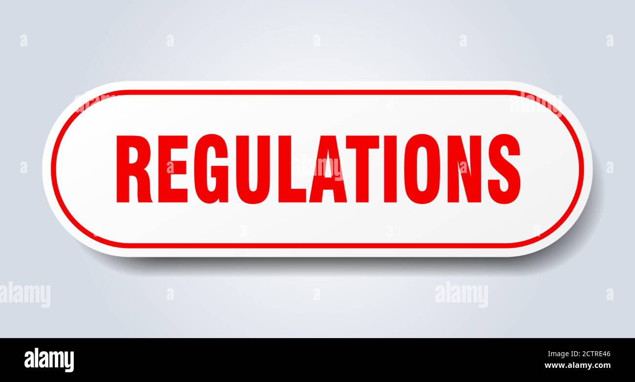 regulations sign. rounded isolated sticker. white button Stock Vector ...