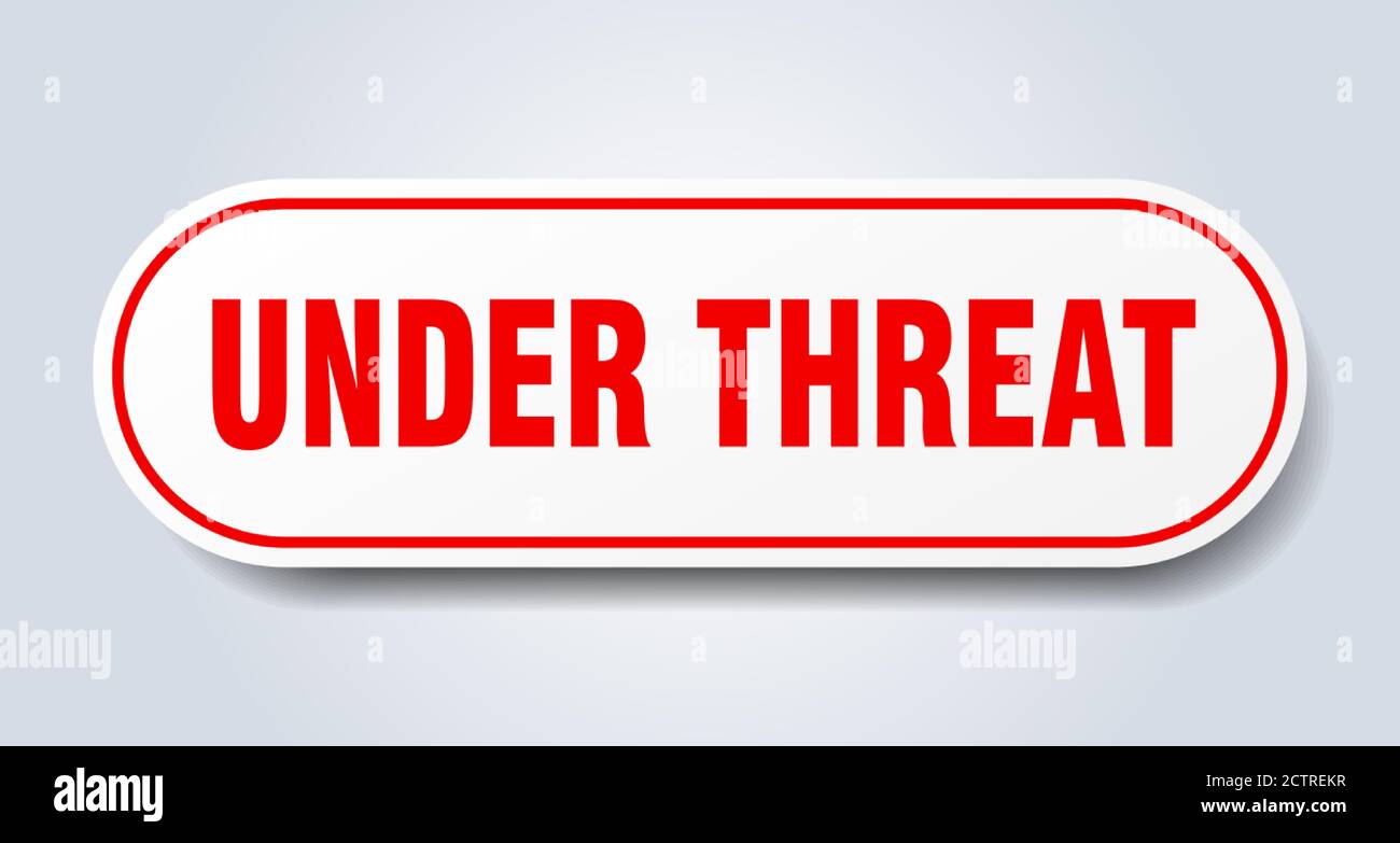 under threat sign. rounded isolated sticker. white button Stock Vector ...