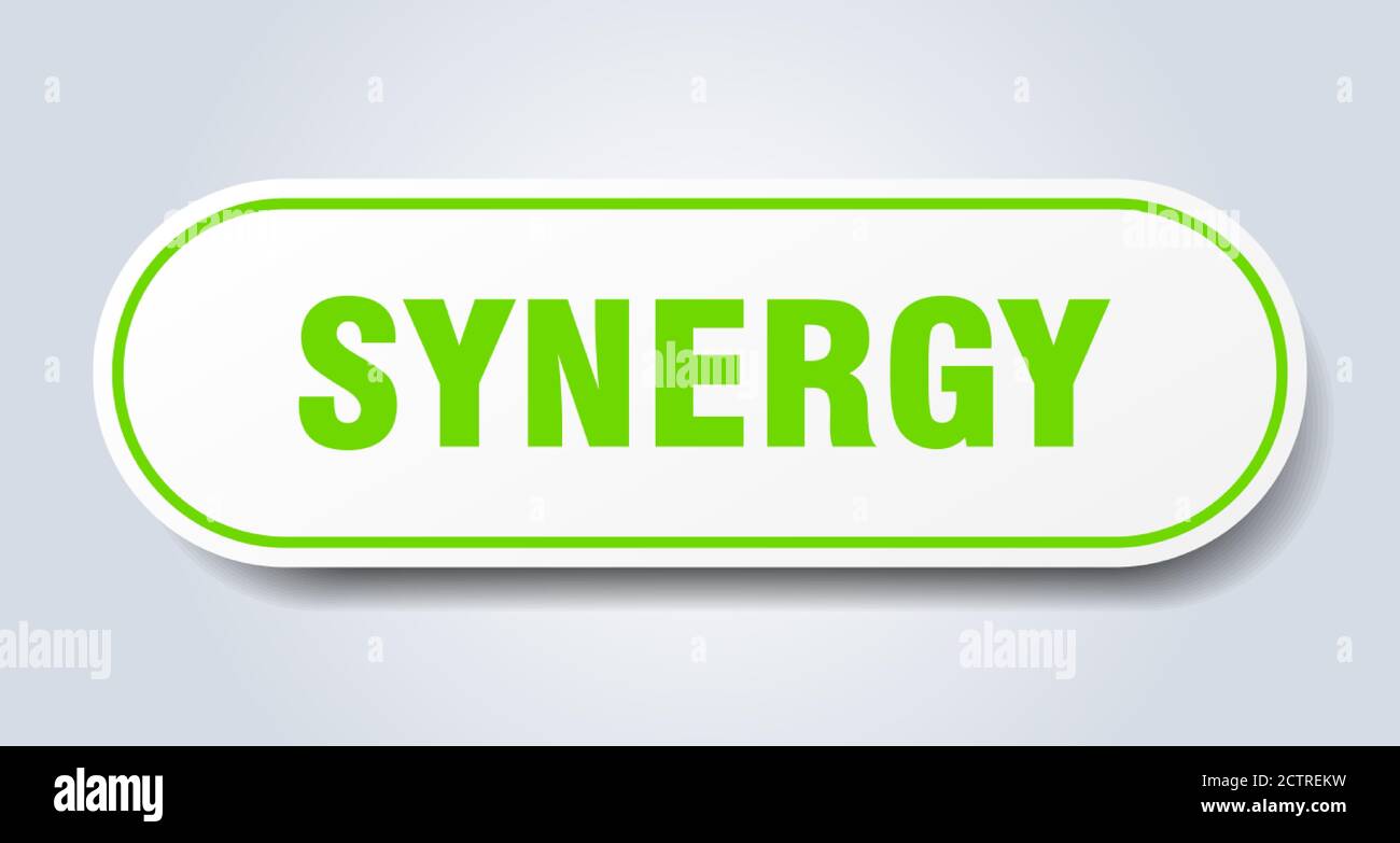 synergy sign. rounded isolated sticker. white button Stock Vector Image ...