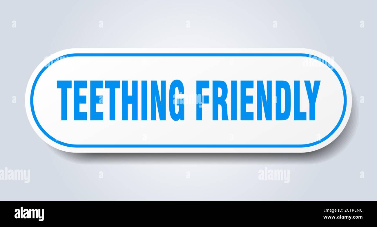 teething friendly sign. rounded isolated sticker. white button Stock ...