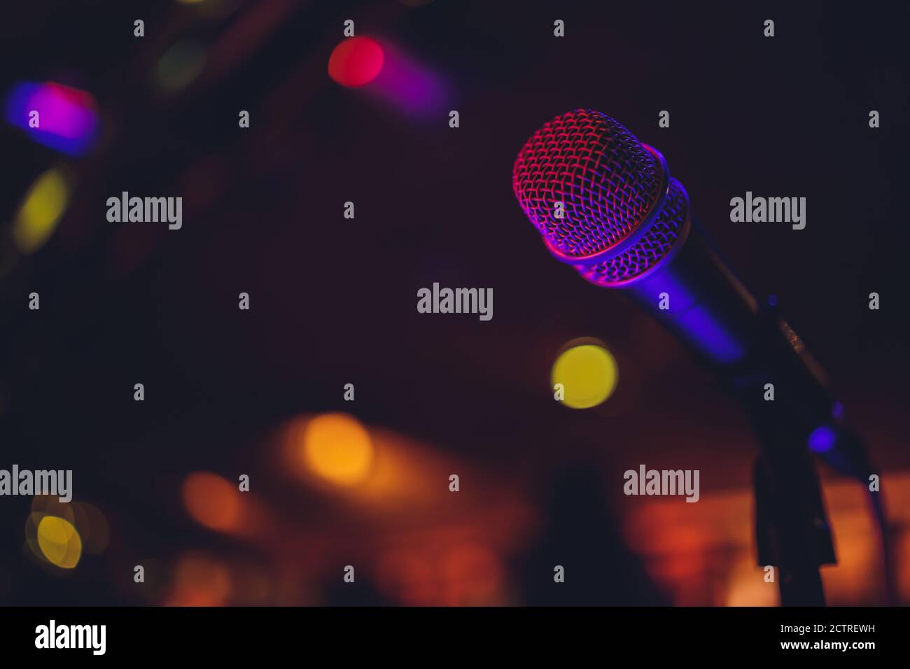Close up of microphone in concert hall or conference room Stock Photo ...