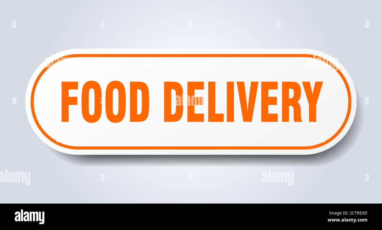 food delivery sign. rounded isolated sticker. white button Stock Vector ...