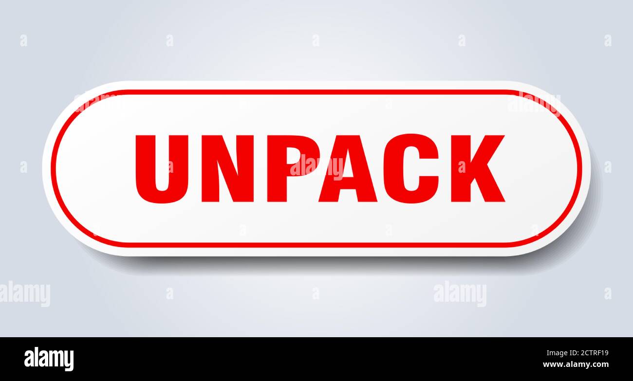 unpack sign. rounded isolated sticker. white button Stock Vector Image ...