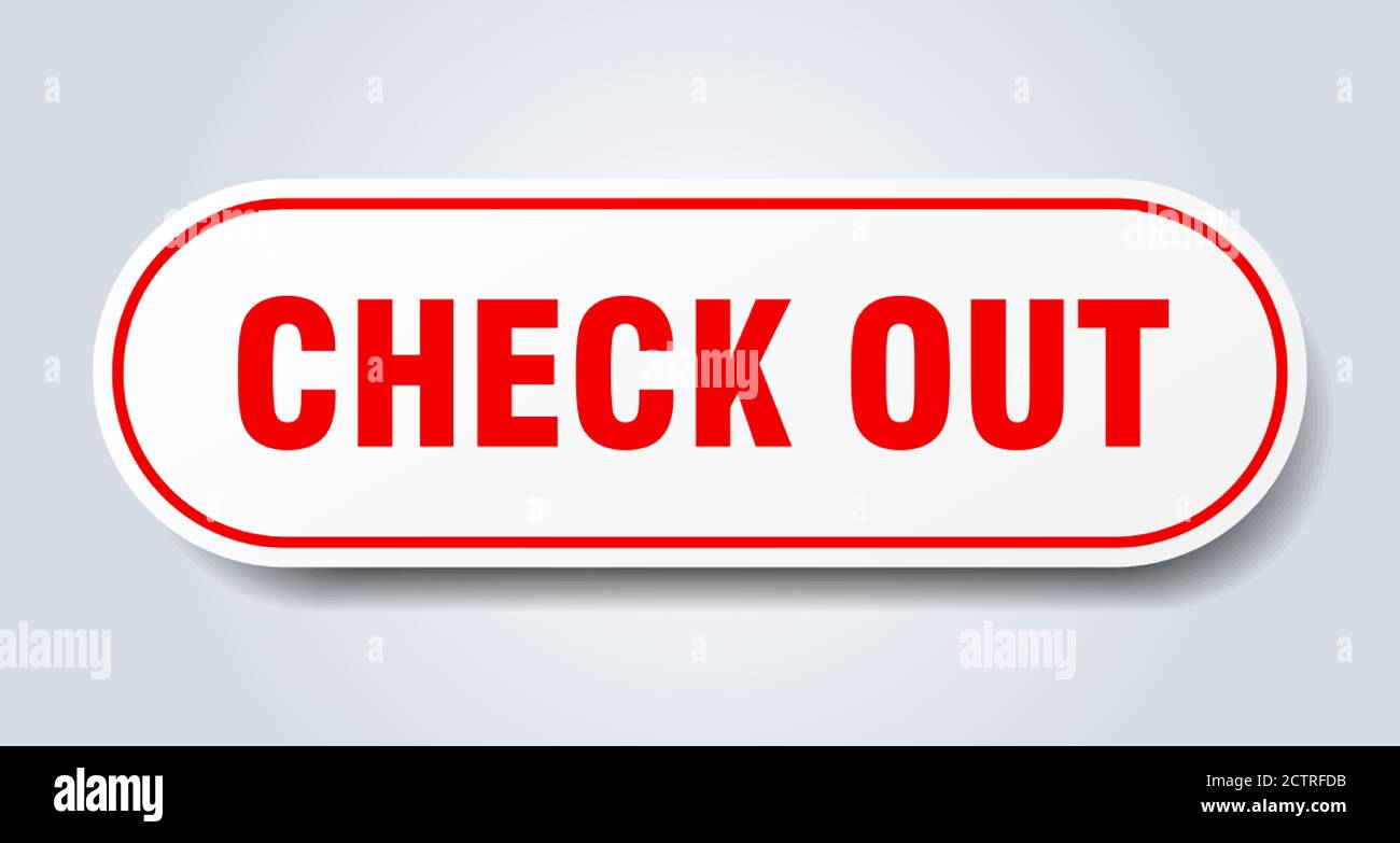 check out sign. rounded isolated sticker. white button Stock Vector ...