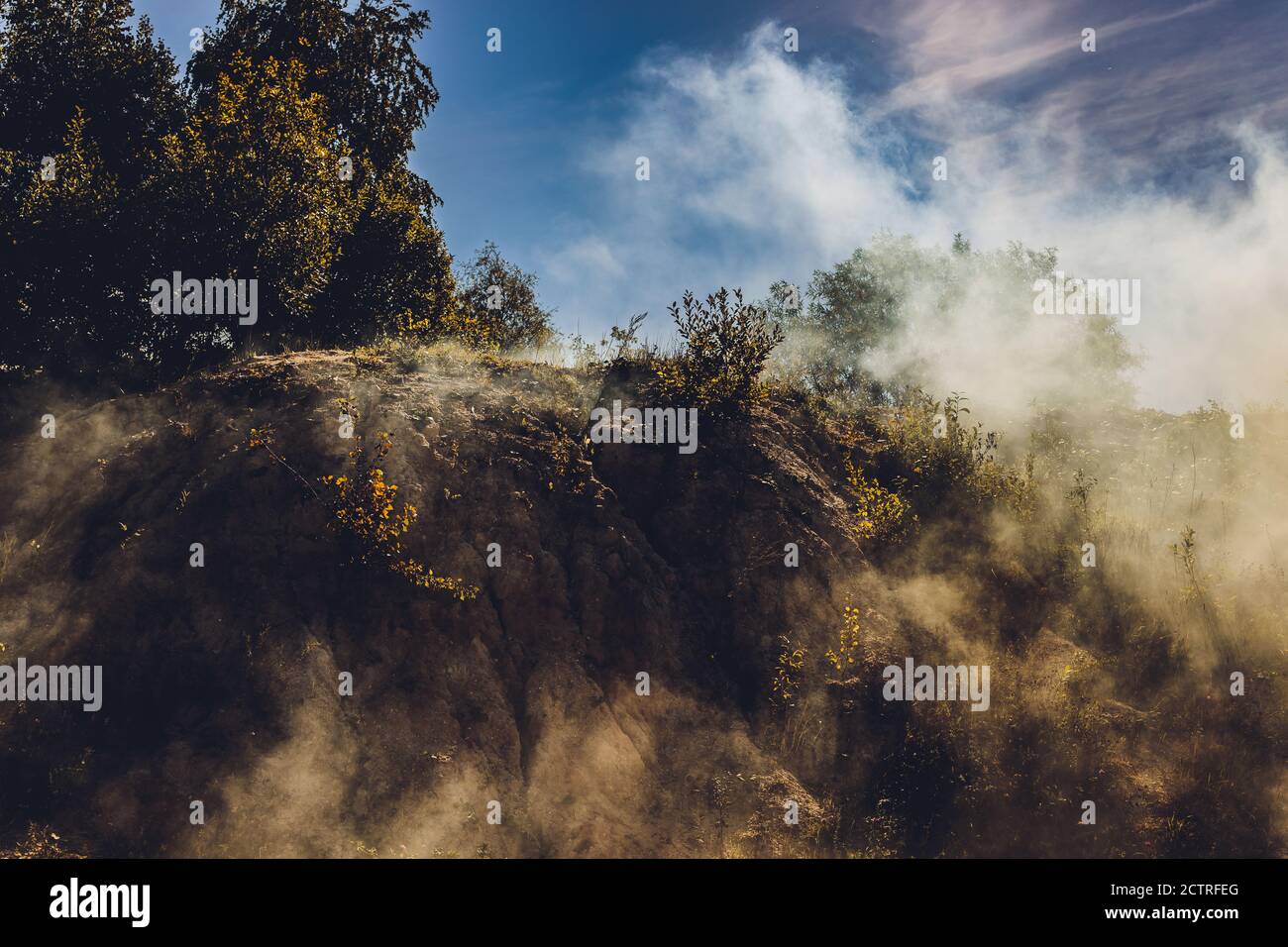 Dense White Smoke Rising from the Raging Wildfire Stock Photo - Alamy