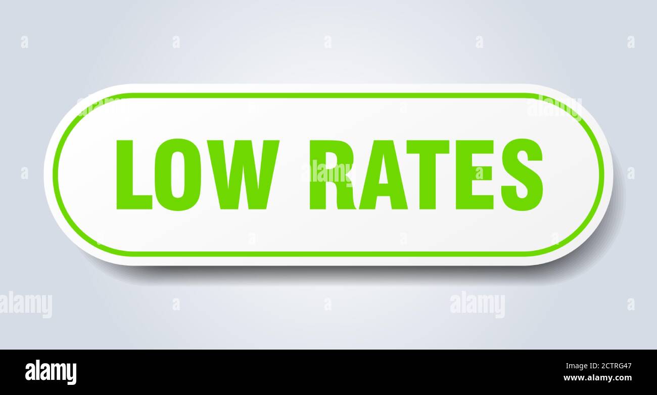 low rates sign. rounded isolated sticker. white button Stock Vector ...