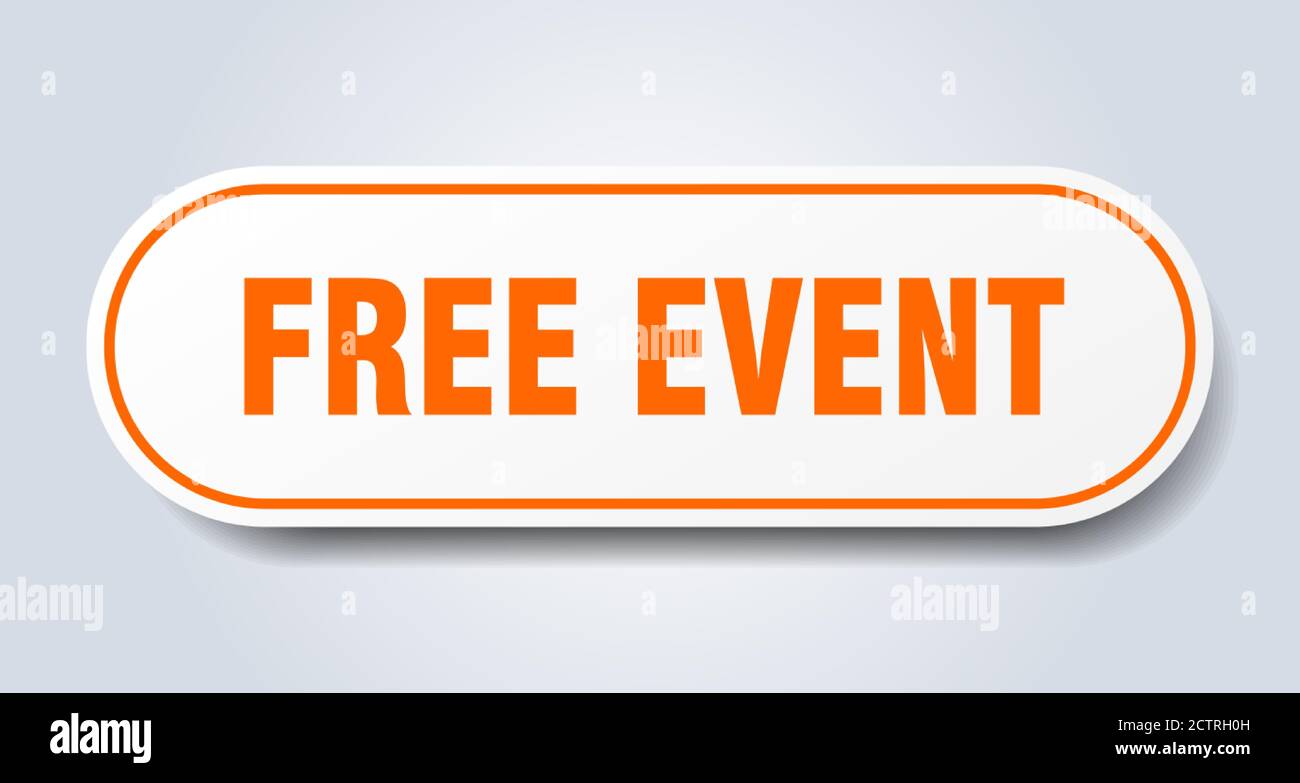 free event sign. rounded isolated sticker. white button Stock Vector ...