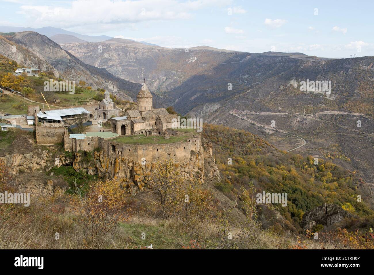 The Tatev Monastery as viewed from an adjacent hillside, showing its ...