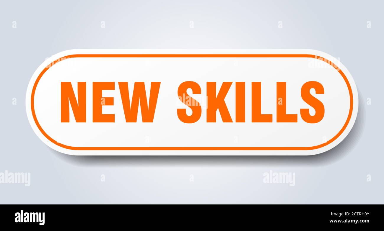 new skills sign. rounded isolated sticker. white button Stock Vector ...