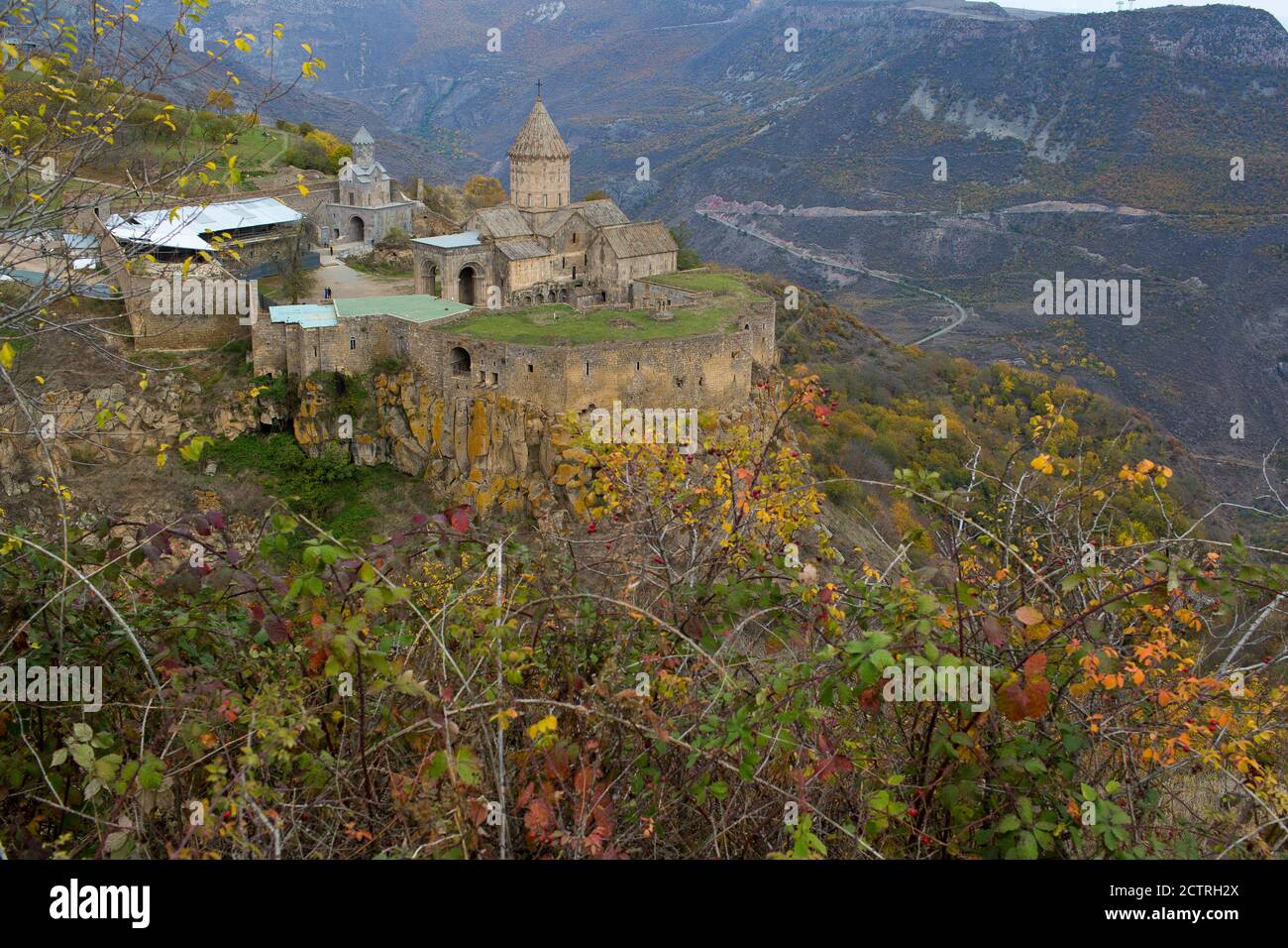 The Tatev Monastery as viewed from an adjacent hillside, showing its ...