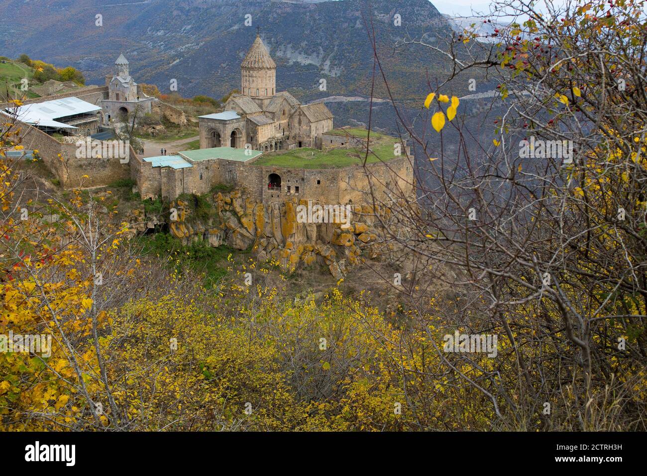 The Tatev Monastery as viewed from an adjacent hillside, showing its ...