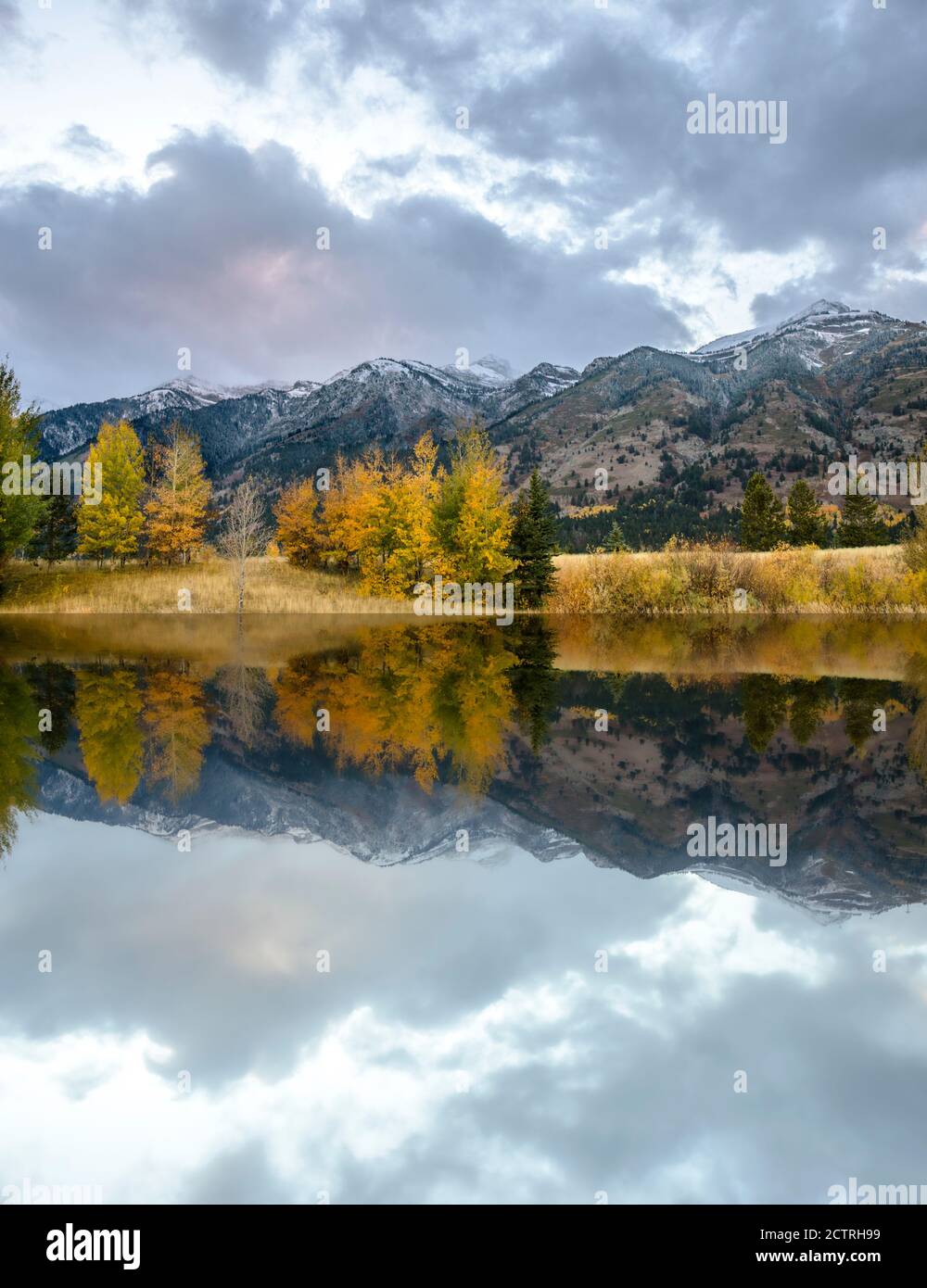 Reflection, Mirror Lake Reflection, Teton Range of Grand Teton National Park in the U.S. state ...