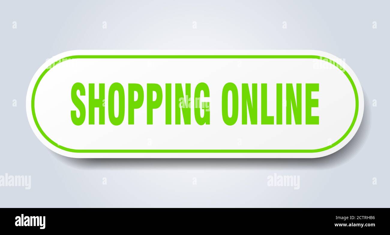 shopping online sign. rounded isolated sticker. white button Stock ...