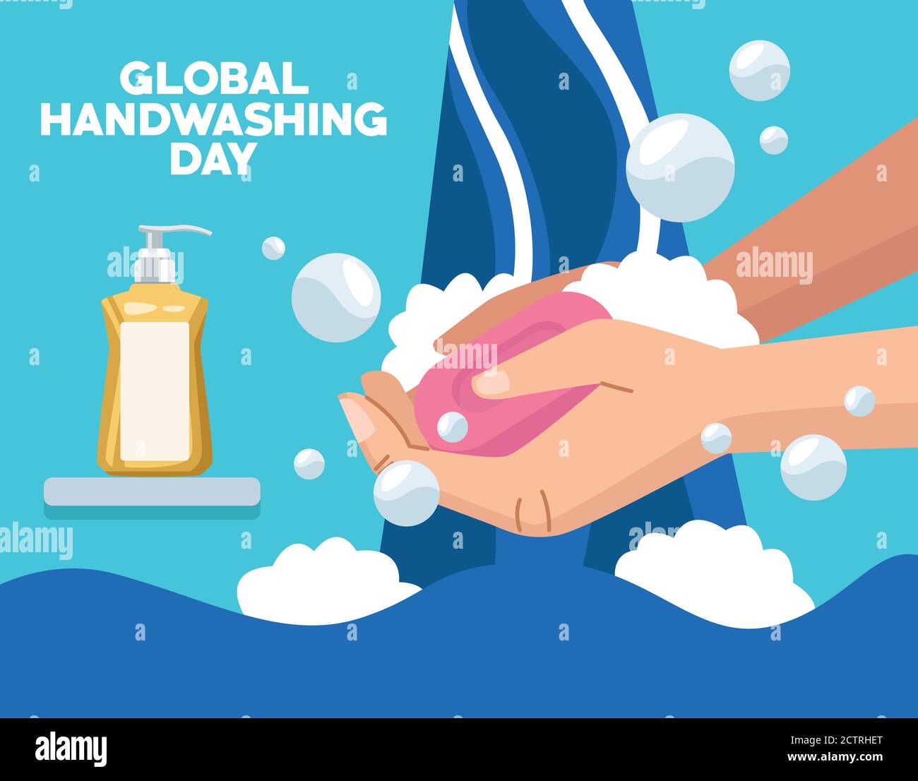 Global Handwashing Day Campaign With Hands And Soap Bar Vector