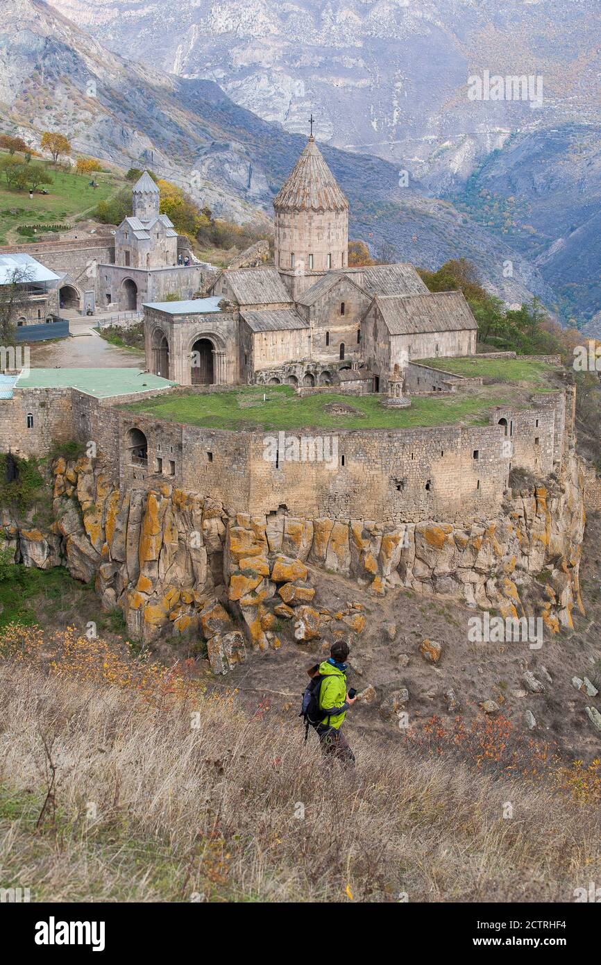 The Tatev Monastery as viewed from an adjacent hillside, showing its ...