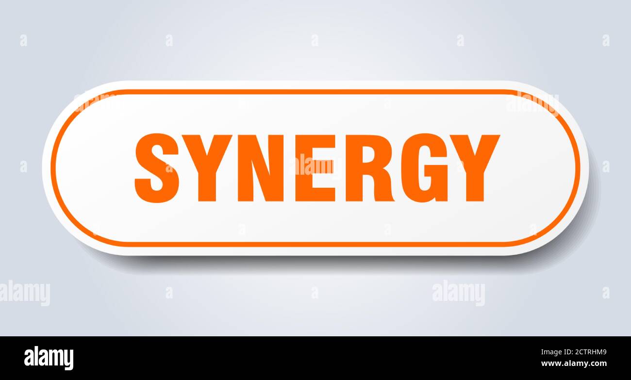synergy sign. rounded isolated sticker. white button Stock Vector Image ...