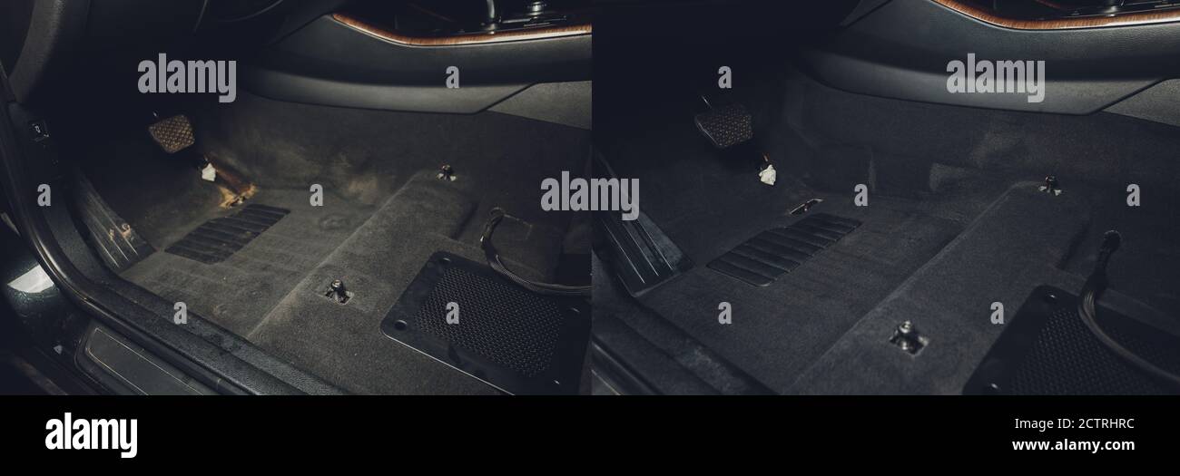 professional dry cleaning salon in the car. before and after Stock ...