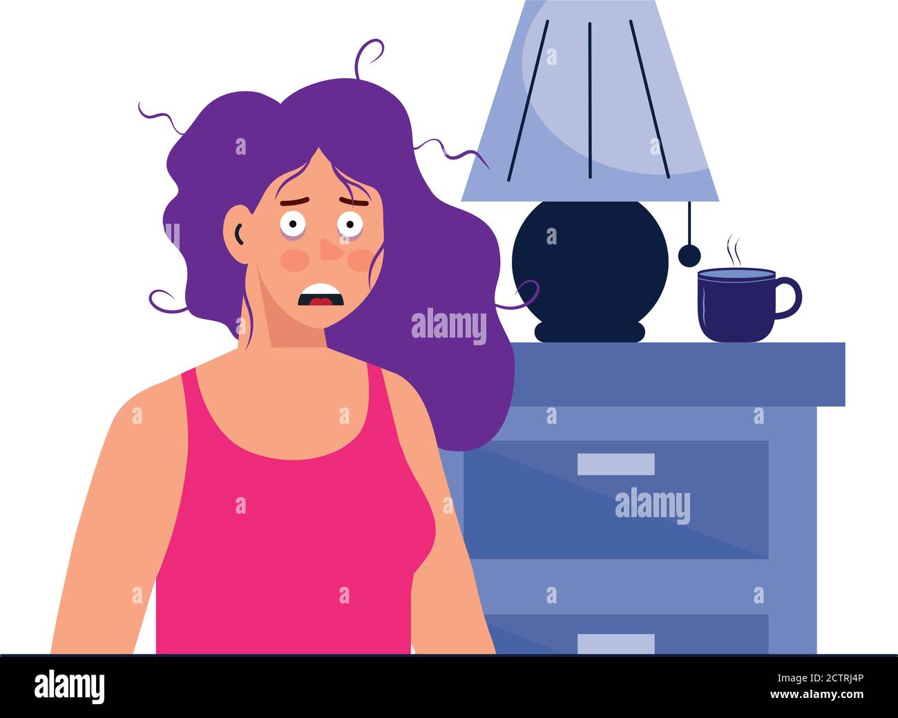 woman cartoon with insomnia in front of furniture with lamp vector ...