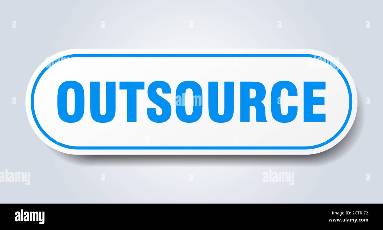 outsource sign. rounded isolated sticker. white button Stock Vector ...