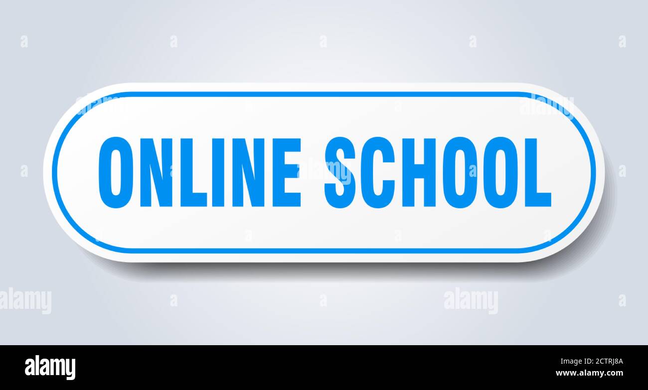 online school sign. rounded isolated sticker. white button Stock Vector ...