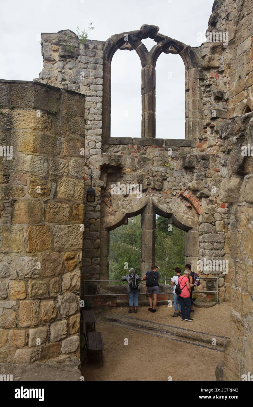 Visitors pictured bellow the romantic medieval ruins of the former ...