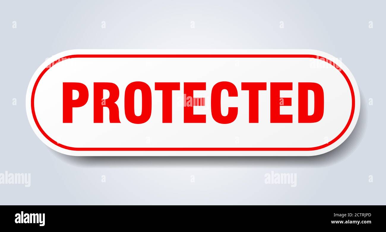 protected sign. rounded isolated sticker. white button Stock Vector ...
