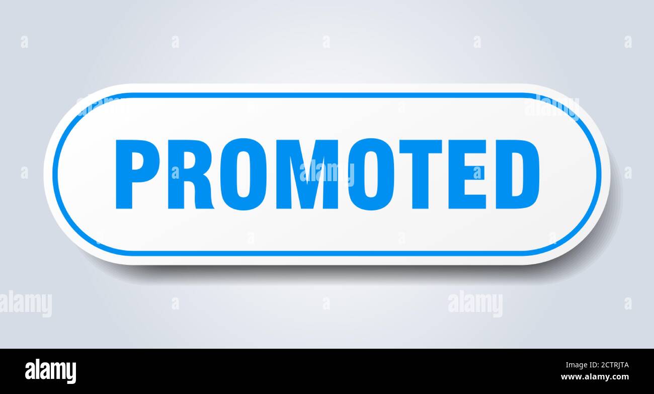 promoted sign. rounded isolated sticker. white button Stock Vector ...