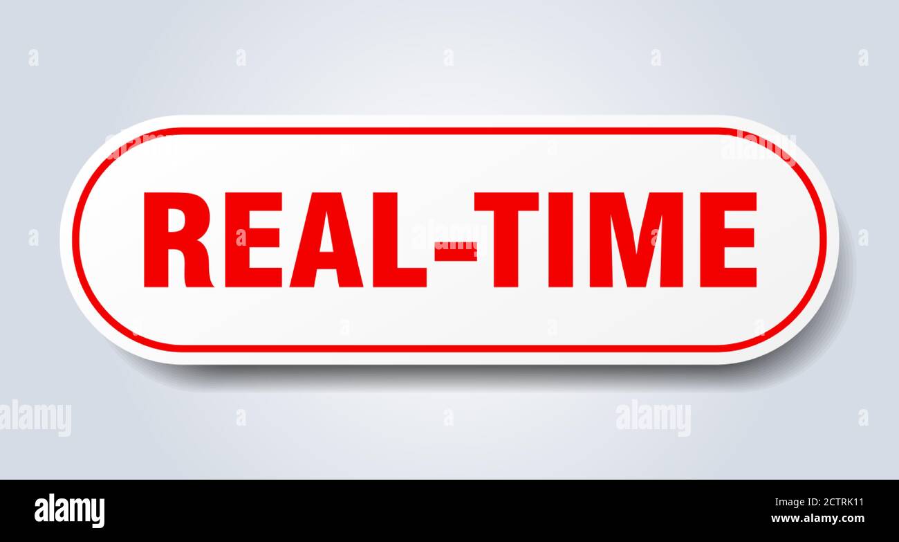 real-time sign. rounded isolated sticker. white button Stock Vector ...