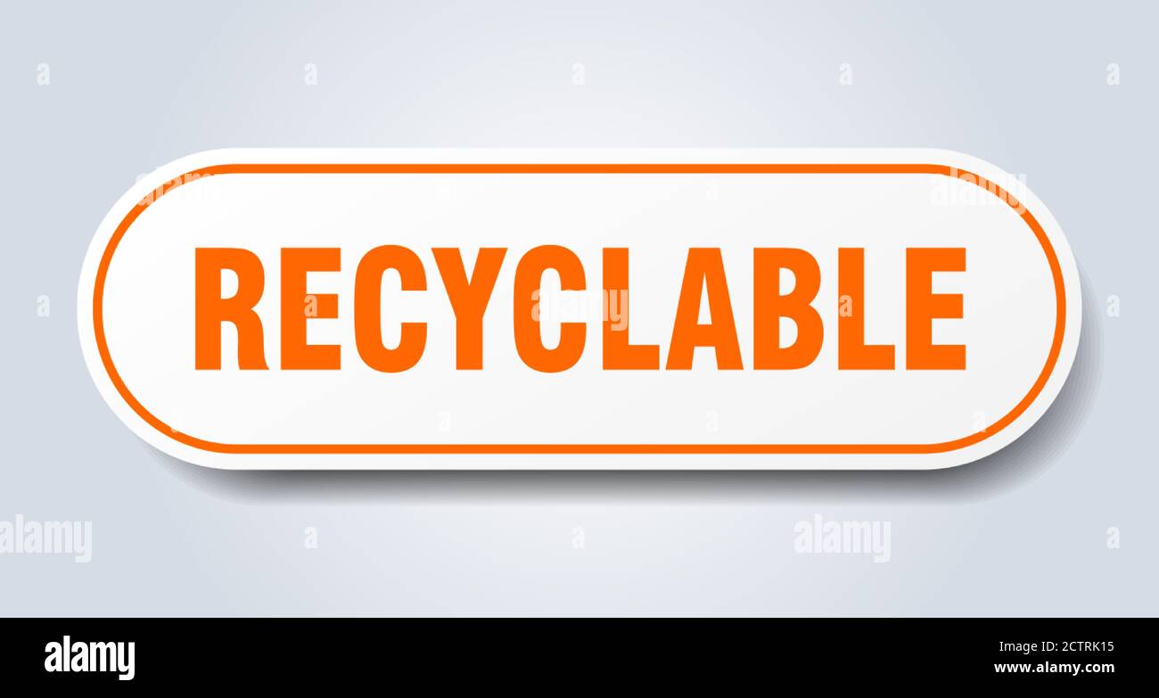 recyclable sign. rounded isolated sticker. white button Stock Vector ...