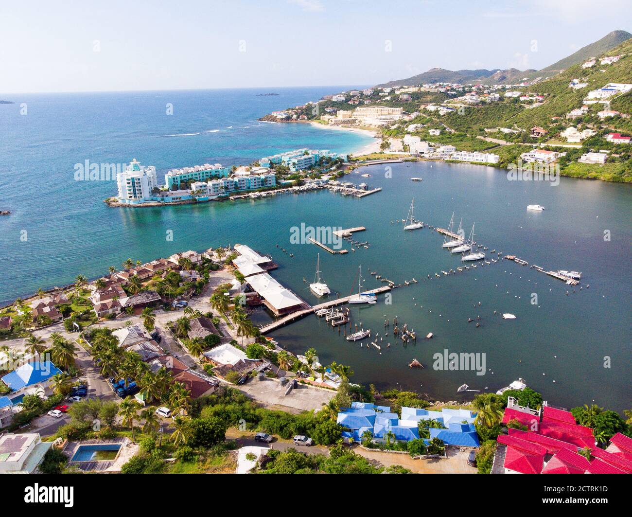 Aerial view of the Caribbean island of Sint maarten /Saint Martin ...