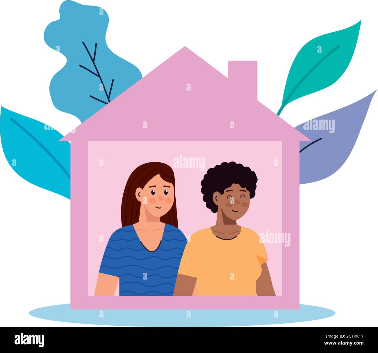 women cartoons stay at home with leaves vector design Stock Vector ...