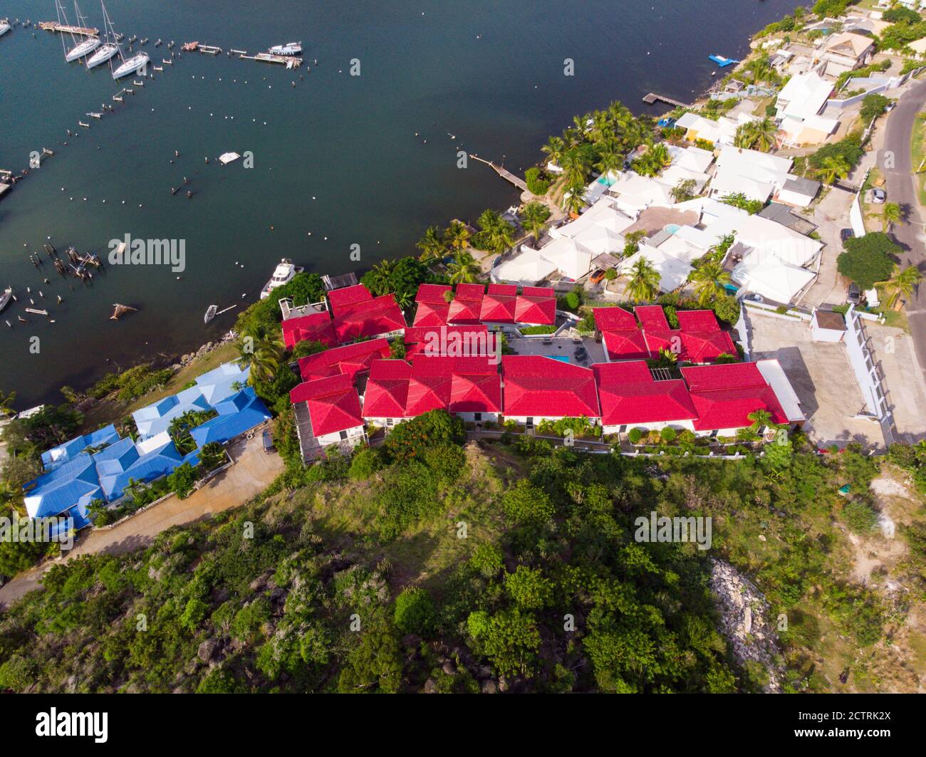 Aerial view of the Caribbean island of Sint maarten /Saint Martin ...