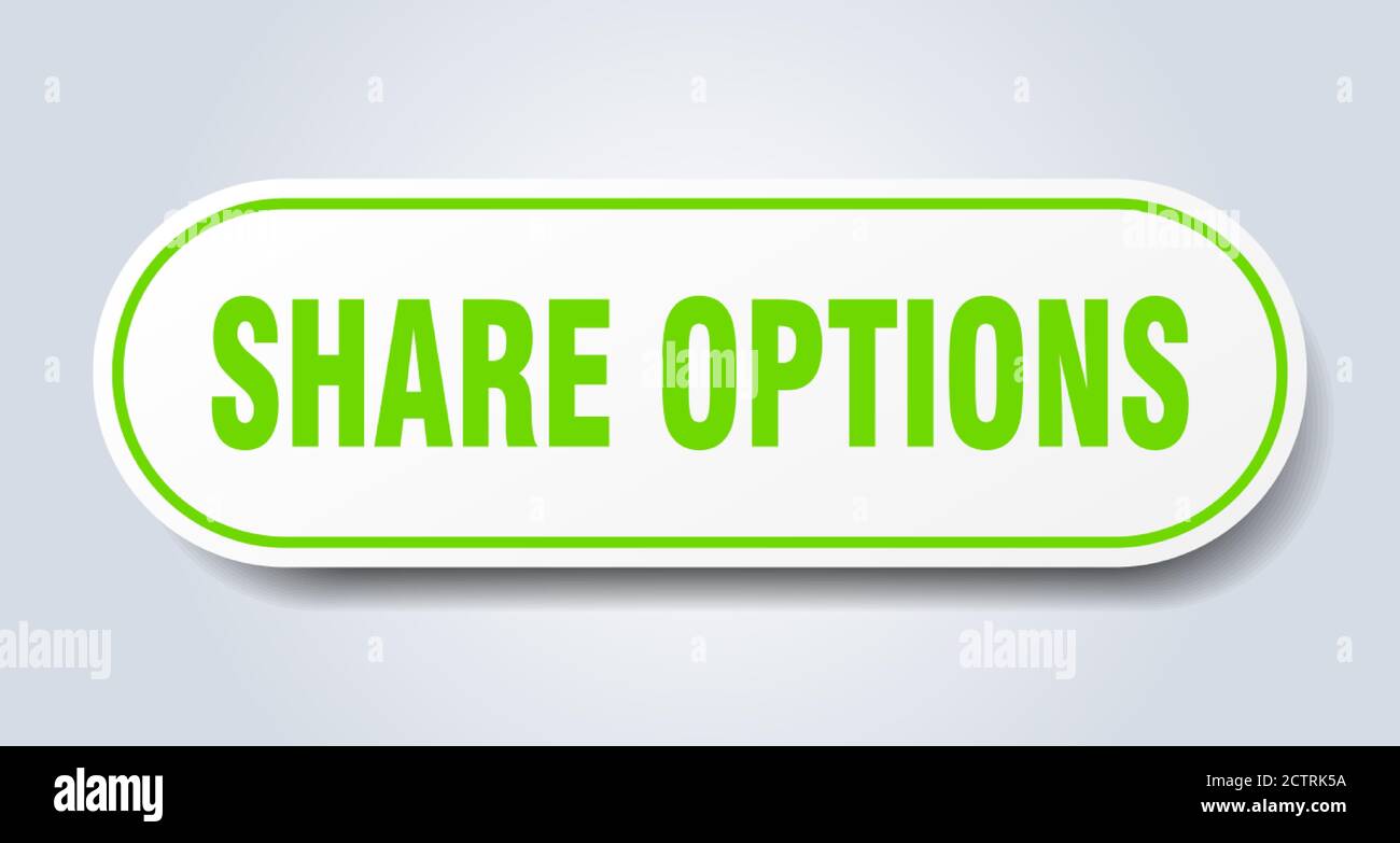 share options sign. rounded isolated sticker. white button Stock Vector ...