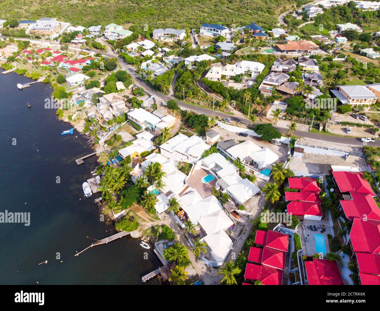 Aerial view of the Caribbean island of Sint maarten /Saint Martin ...