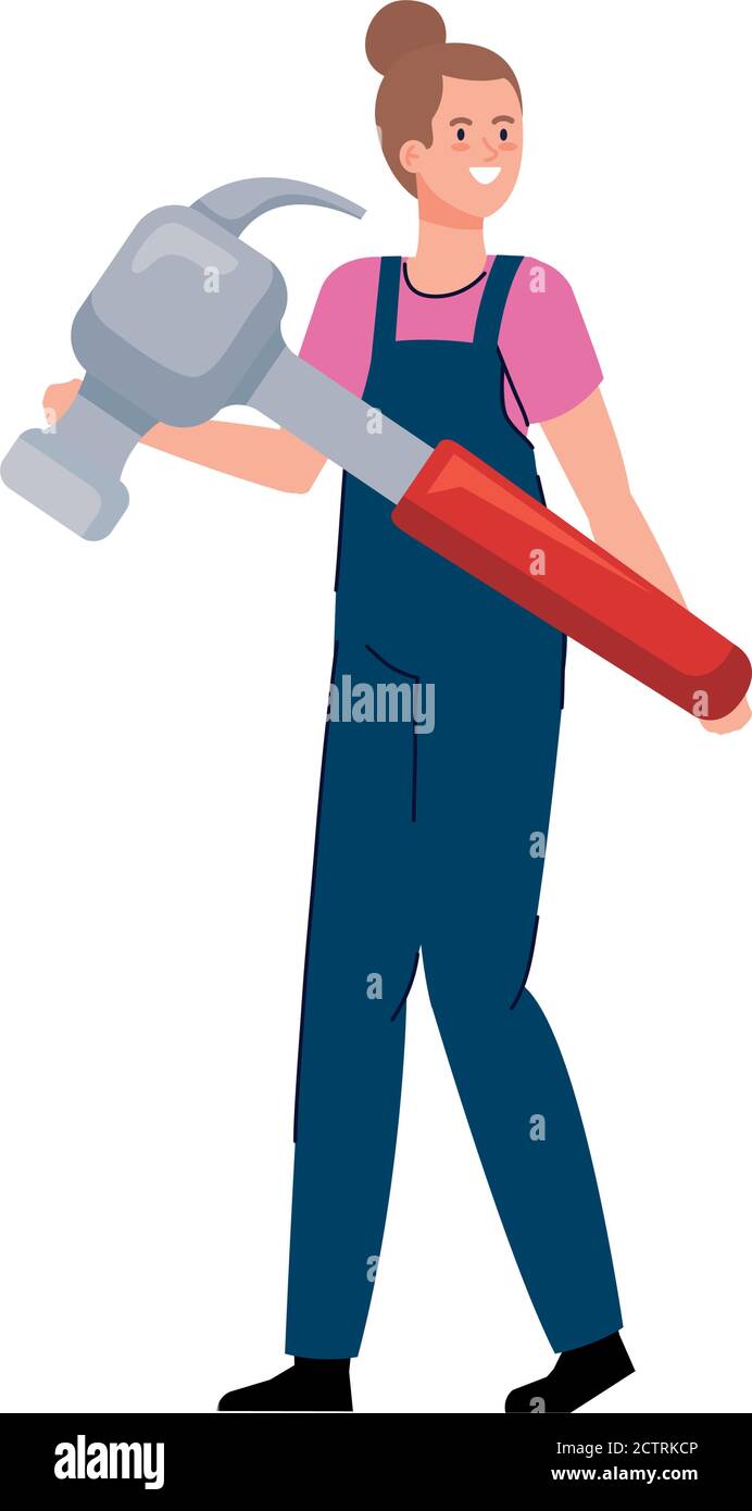 woman cartoon with construction hammer vector design Stock Vector Image ...