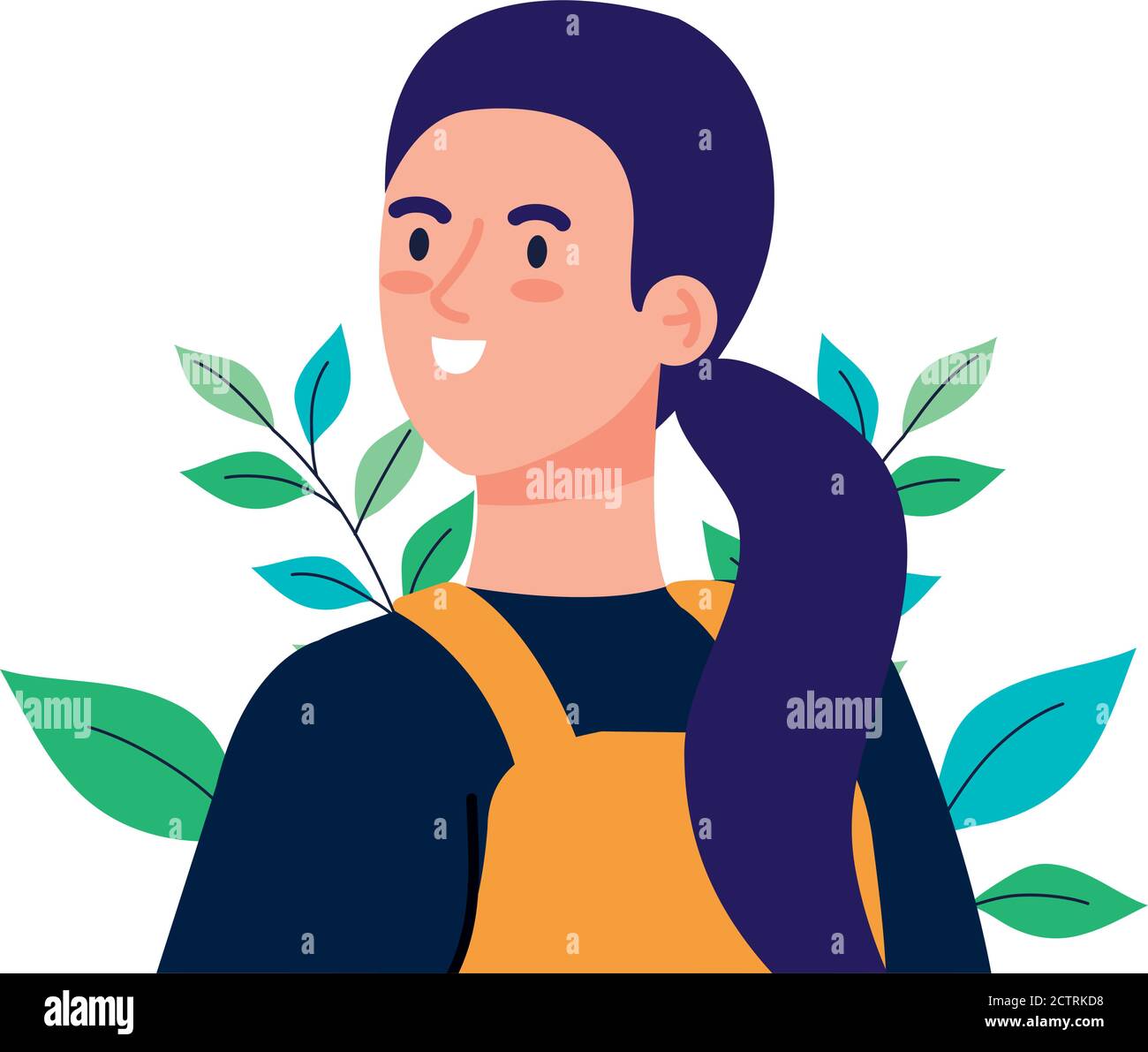 woman cartoon with overall and leaves vector design Stock Vector Image ...