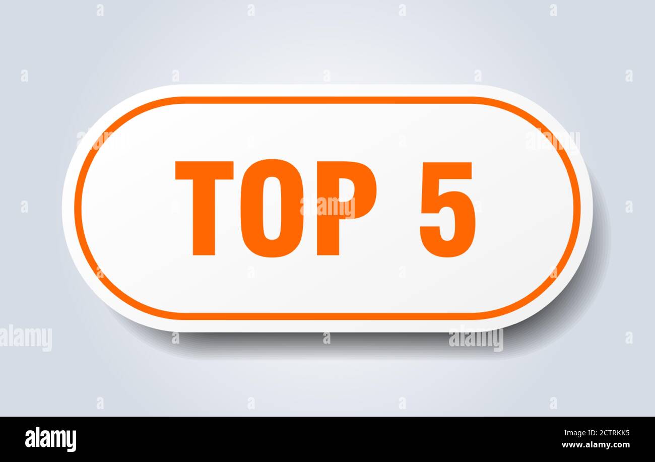 top 5 sign. rounded isolated sticker. white button Stock Vector Image ...