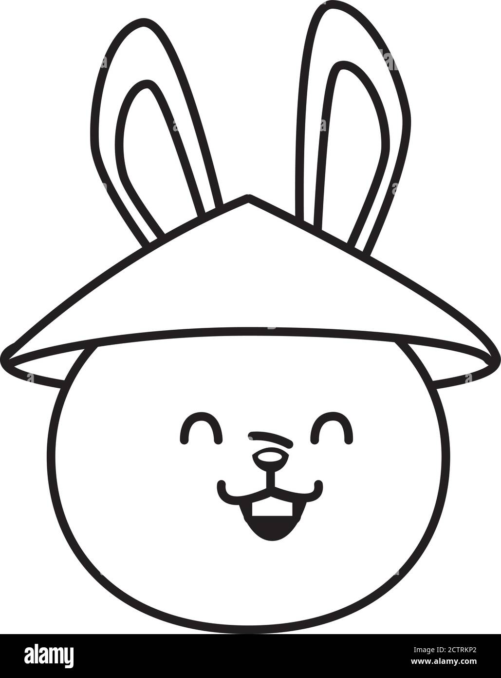 cute mid autumn rabbit with chinese hat head line style vector ...